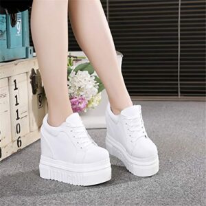 ACE SHOCK Women Fashion Platform Sneakers Wide Width High Hidden Heel Wedge Walking Shoes (7, Without Flower White)