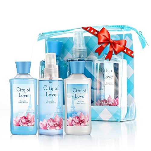 Vital Luxury Bath & Body Care Travel Set - Home Spa Set with Body Lotion, Shower Gel and Fragrance Mist (City of Love)