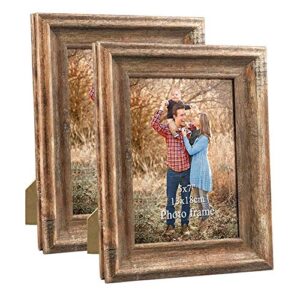 zbeivan 2-pack 5x7 picture frames set vintage brown family art rustic photo frame for tabletop stand or wall hanging