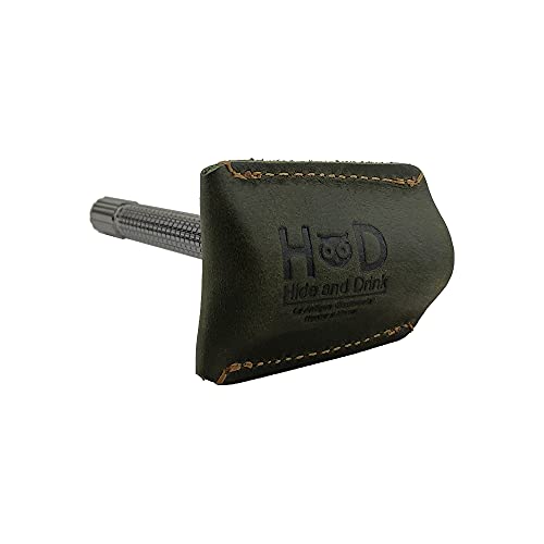 Hide & Drink, Leather Double Edge Safety Razor Head Protective Sheath, Shaving Travel Cover Handmade (Dark Jade)