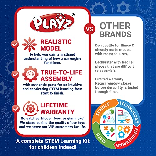 Playz V8 Combustion Engine Model Building Kit for Kids, Adults - STEM Hobby Toy, Educational Engineering & Science Kit for Aspiring Engineers Ages 12+ w/ DIY Guide & Realistic Mini Parts That Run