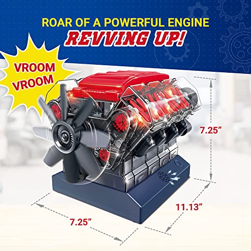 Playz V8 Combustion Engine Model Building Kit for Kids, Adults - STEM Hobby Toy, Educational Engineering & Science Kit for Aspiring Engineers Ages 12+ w/ DIY Guide & Realistic Mini Parts That Run