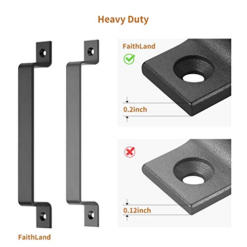 FaithLand Barn Door Handle, Black 10 inch Gate Handle Set (Pack of 2), Door Pull, Pull Handle for Sliding Barn Door Gate Cabinet Closet Drawer Garage Shed- 2 Sets of Different Lengths Screws Included