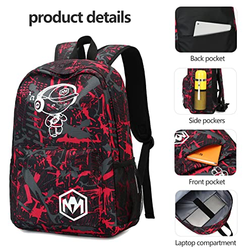 Bluboon School Backpack for Boys Teens Bookbag Travel Daypack Kids Girls Lunch Bag Pencil Case (Red-3pcs)