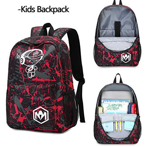 Bluboon School Backpack for Boys Teens Bookbag Travel Daypack Kids Girls Lunch Bag Pencil Case (Red-3pcs)