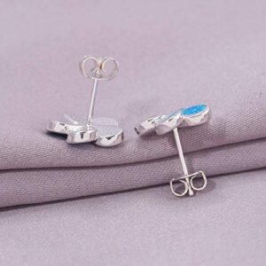 CiNily Flower Stud Earrings,Blue Opal Stud Earrings 14K White Gold Plated Hypoallergenic Flower Earrings Jewelry Gift for mom,Girls,Women