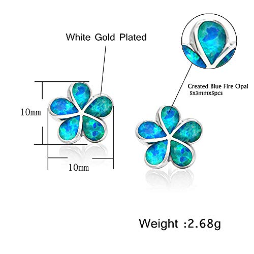 CiNily Flower Stud Earrings,Blue Opal Stud Earrings 14K White Gold Plated Hypoallergenic Flower Earrings Jewelry Gift for mom,Girls,Women