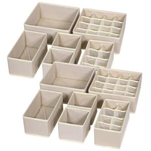 tenabort 12 pack foldable drawer organizer dividers cloth storage box closet dresser organizer cube fabric containers basket bins for underwear bras socks panties lingeries nursery baby clothes beige