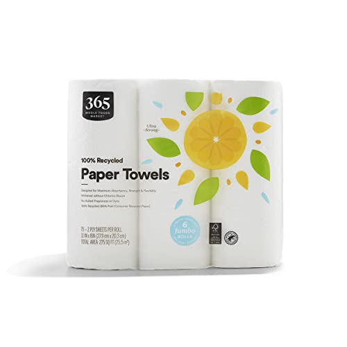 365 by Whole Foods Market, Paper Towels 75 Sheet jumbo Rolls 6 Count, 75 Count