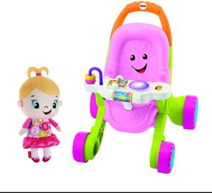 fisher-price laugh & learn stroll & learn walker gift set, musical baby walking toy and soft doll for infants ages 9 months and older