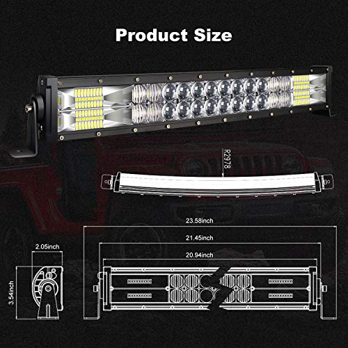 TERRAIN VISION LED Light Bar 22 Inch Curved Led Bar Off Road Light W/ 2pcs 4in 60W LED Pods Fog Lights with Wiring Harness Kit for Jeep Trucks Polaris ATV UTV Boat Light Bars