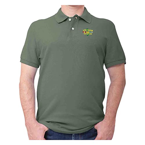 Vietnam Veteran Embroidered Polo Shirt with Service Ribbon and Map (Green, XX-Large)