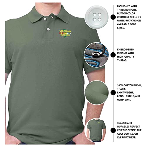 Vietnam Veteran Embroidered Polo Shirt with Service Ribbon and Map (Green, XX-Large)