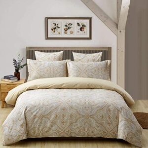 FADFAY Duvet Cover Set Paisley Bedding 100% Cotton Ultra Soft Gold Classy Luxurious Bedding with Hidden Zipper Closure 3 Pieces, 1Duvet Cover & 2Pillowcases, King/Cal King Size