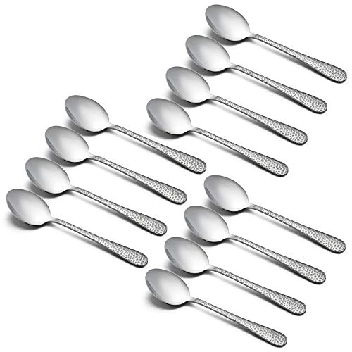 12-Piece Kids Toddler Spoon Set, HaWare Stainless Steel Preschooler Utensils Mini Flatware Set, Hammered Pattern(Adult Look) Cutlery, Dishwasher Safe