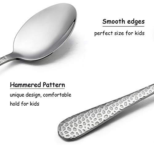 12-Piece Kids Toddler Spoon Set, HaWare Stainless Steel Preschooler Utensils Mini Flatware Set, Hammered Pattern(Adult Look) Cutlery, Dishwasher Safe