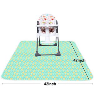 Youngever 42 Inch x 42 Inch Washable Highchair Splat Floor Mat, Splash Mess Mat, Food Catcher Art Craft Leak Proof Mat (Green Hexagon)