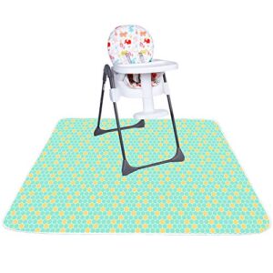 Youngever 42 Inch x 42 Inch Washable Highchair Splat Floor Mat, Splash Mess Mat, Food Catcher Art Craft Leak Proof Mat (Green Hexagon)