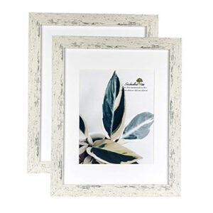 Scholartree Rustic White Wooden 11x14 Picture Frame set of 2,Display 11x14 without Mat or 8x10 with Mat，Wall Gallery Photo Frames