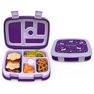 bentgo® kids prints leak-proof, 5-compartment bento-style kids lunch box - ideal portion sizes for ages 3 to 7 - bpa-free, dishwasher safe, food-safe materials (unicorn)