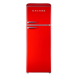 galanz glr12trdefr refrigerator, dual door fridge, adjustable electrical thermostat control with top mount freezer compartment, retro red, 12.0 cu ft