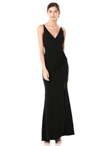 dress the population womens jordan plunging drape front sleeveless long gown with slit dress, black, medium us