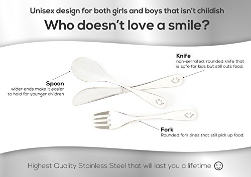 Stainless Steel Kids Toddler Utensils, Premium Metal Flatware Set for Children BPA Free Non Toxic Silverware Daily Use Preschooler Cutlery with Smile Lifetime (Fork Set)