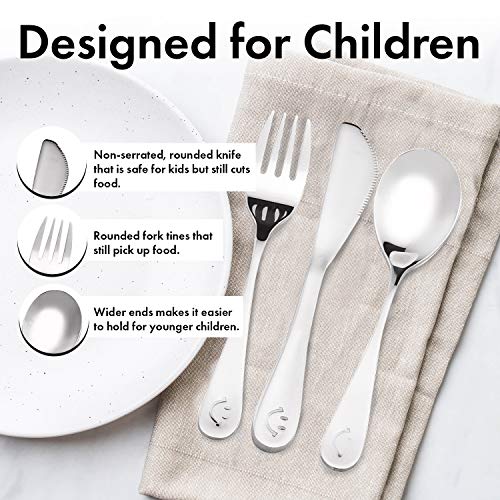 Stainless Steel Kids Toddler Utensils, Premium Metal Flatware Set for Children BPA Free Non Toxic Silverware Daily Use Preschooler Cutlery with Smile Lifetime (Fork Set)