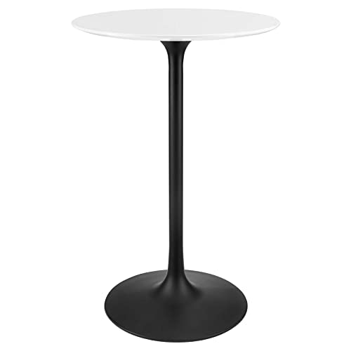 Modway Lippa 28" Round Wood Bar Table, White Top, Black Base