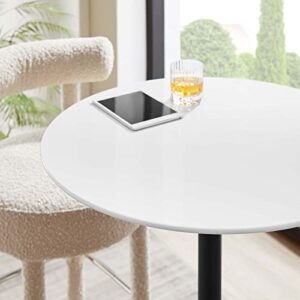 Modway Lippa 28" Round Wood Bar Table, White Top, Black Base