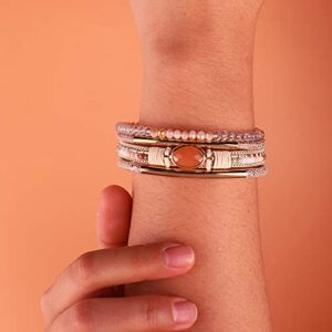 FANCY SHINY Leather Wrap Bracelets Crystal Beads Bracelet Boho Cuff Stone Charm Bracelets with Clasp Costume Jewelry for Women(Beige)