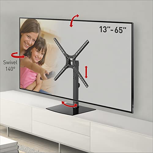 Barkan Tabletop TV Mount, 29-58 inch Swivel & Tilt Flat/Curved TV Stand Base, Holds Up to 55 lbs, Patented, Tempered Glass, 3 Year Warranty, Fits LED OLED LCD, Black (S320.B)