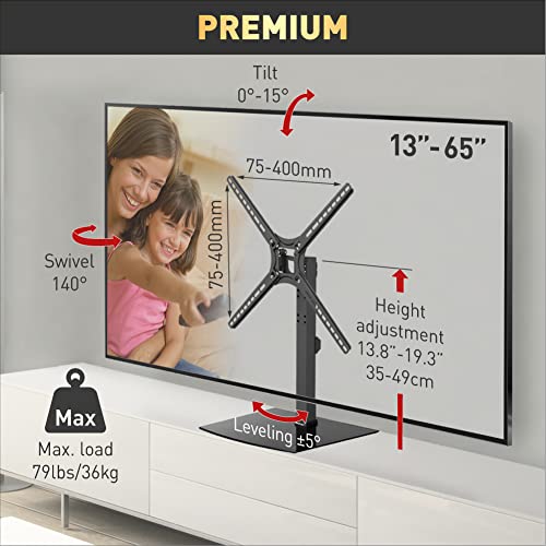 Barkan Tabletop TV Mount, 29-58 inch Swivel & Tilt Flat/Curved TV Stand Base, Holds Up to 55 lbs, Patented, Tempered Glass, 3 Year Warranty, Fits LED OLED LCD, Black (S320.B)