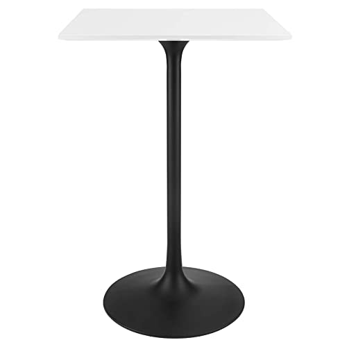 Modway Lippa 28" Square Wood Top Bar Table, White, Black Base