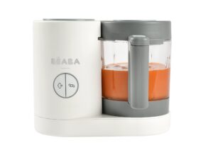 beaba babycook neo, glass baby food maker, glass 4 in 1 steam cooker & blender, comes with stainless steel basket and reservoir, cook at home, 5.5 cup capacity (cloud)