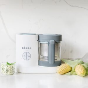 BEABA Babycook Neo, Glass Baby Food Maker, Glass 4 in 1 Steam Cooker & Blender, Comes with Stainless Steel Basket and Reservoir, Cook at Home, 5.5 Cup Capacity (Cloud)