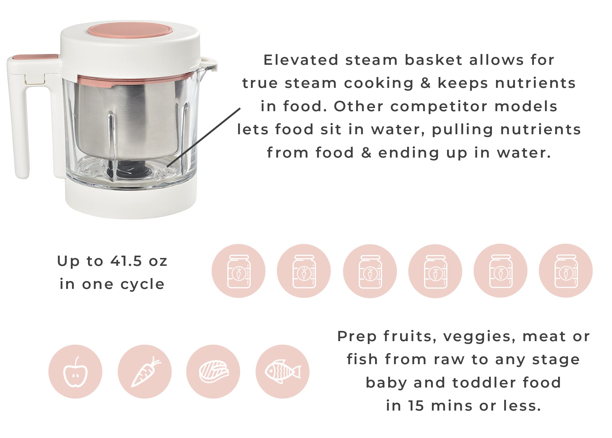 BEABA Babycook Neo, Glass Baby Food Maker, Glass 4 in 1 Steam Cooker & Blender, Comes with Stainless Steel Basket and Reservoir, Cook at Home, 5.5 Cup Capacity (Cloud)