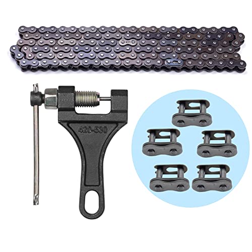 420 Motorcycle Chain - 420 Standard Roller Chain 132 Link + Chain Breaker for 110cc 125cc Dirt Pit Bike ATV Quad Go Kart Scooter Mini Bike