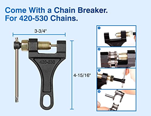 420 Motorcycle Chain - 420 Standard Roller Chain 132 Link + Chain Breaker for 110cc 125cc Dirt Pit Bike ATV Quad Go Kart Scooter Mini Bike