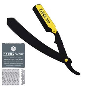 100 blades + facón professional premium straight edge barber razor - salon quality cut throat shavette