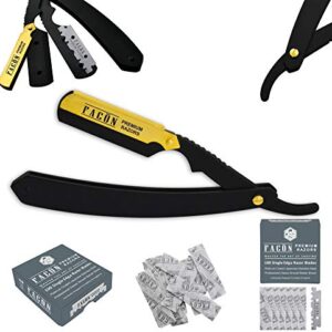 100 BLADES + Facón Professional Premium Straight Edge Barber Razor - Salon Quality Cut Throat Shavette