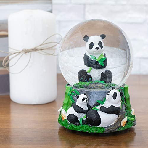 Elanze Designs Hugging Panda Bear Family 100MM Musical Snow Globe Plays Tune Born Free