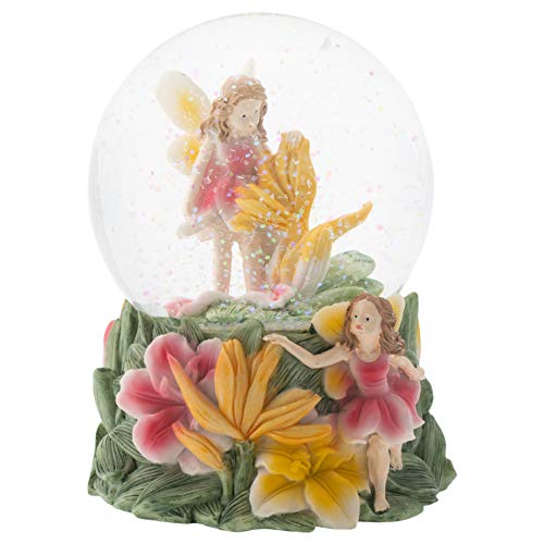 Elanze Designs Yellow Lilly Fairy Friends 100MM Musical Snow Globe Plays Tune Fur Elise