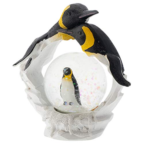 Yellow Neck Penguin Family Figurine 45MM Glitter Snow Globe Decoration