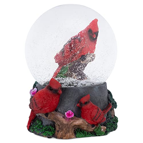 Spring Blossom Cardinals 100MM Musical Snow Globe Plays Tune Wonderful World