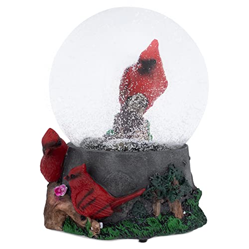 Spring Blossom Cardinals 100MM Musical Snow Globe Plays Tune Wonderful World