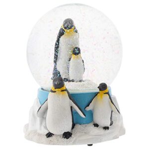 elanze designs king penguin family 100mm musical snow globe plays tune wonderful world