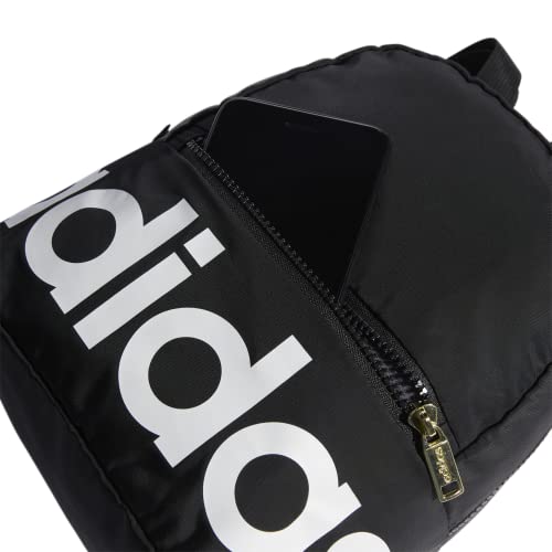 adidas Linear Mini Backpack Small Travel Bag, Black/White/Gold, 10.5 inch x8.5 inch x5 inch