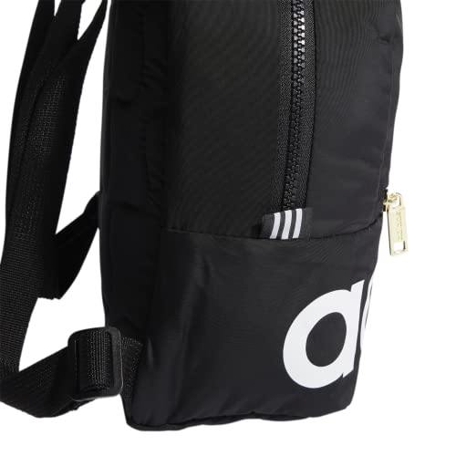 adidas Linear Mini Backpack Small Travel Bag, Black/White/Gold, 10.5 inch x8.5 inch x5 inch