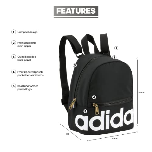 adidas Linear Mini Backpack Small Travel Bag, Black/White/Gold, 10.5 inch x8.5 inch x5 inch